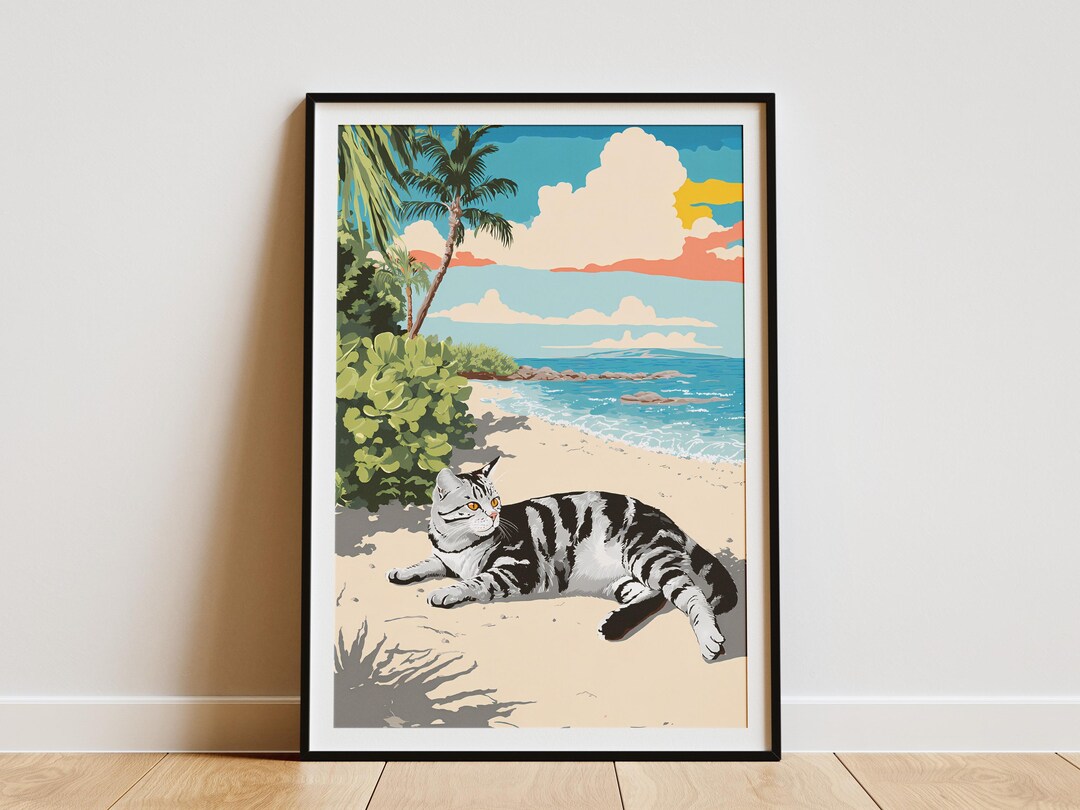 Hawaii Beach Cat Print Tropical Island Wall Art American Wirehair ...