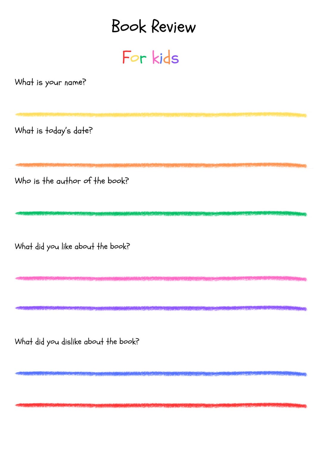 Printable Book Review for Kids, Homeschool Activity (PDF) - Etsy