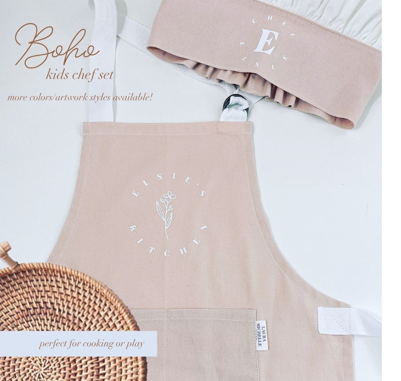 Kids Personalized Floral Kitchen Apron & Chef Hat Set | Simple, Cute ...