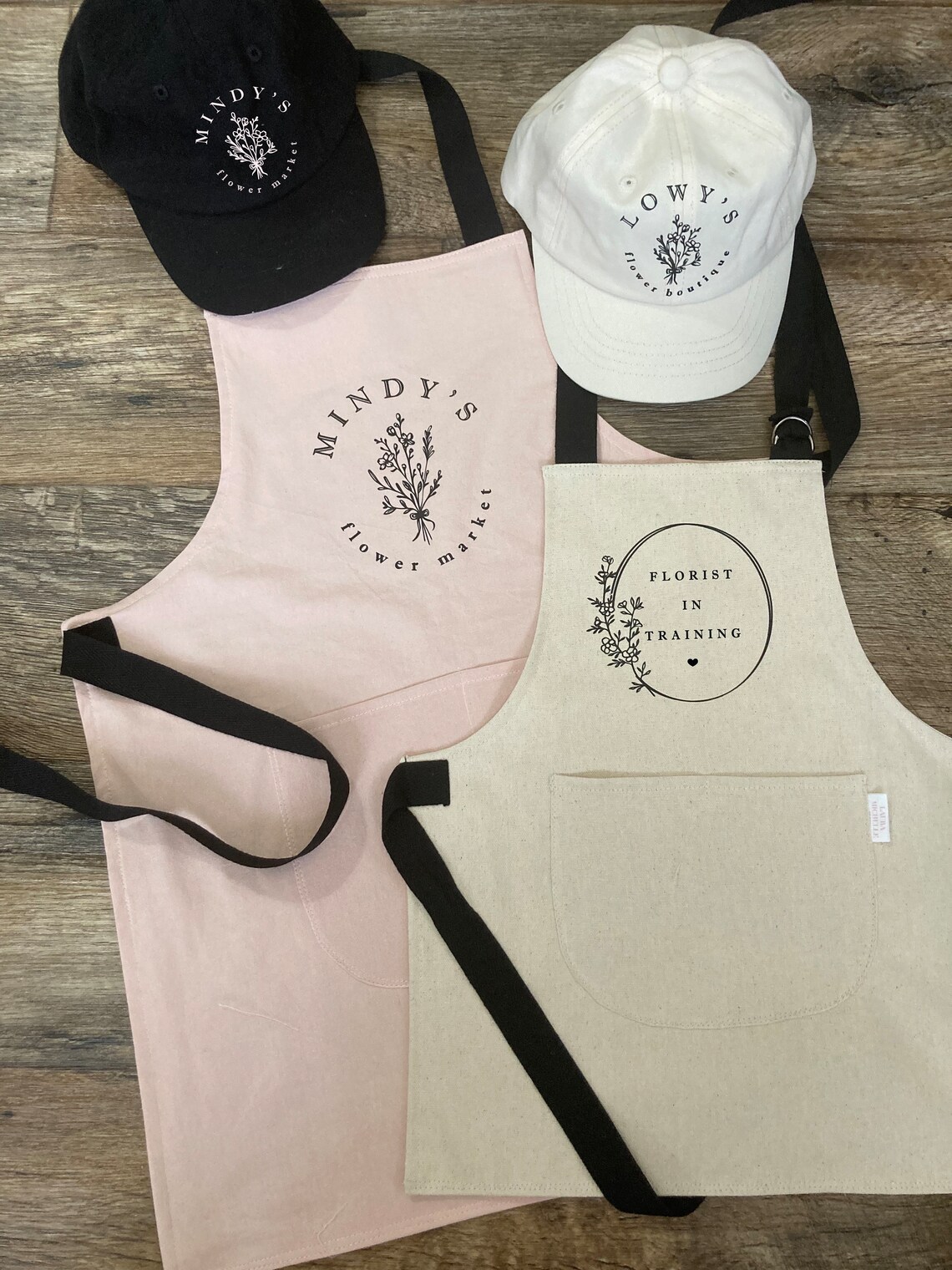 Personalized Flower Shop Apron, Simple, Floral, Pink, Black, Modern ...