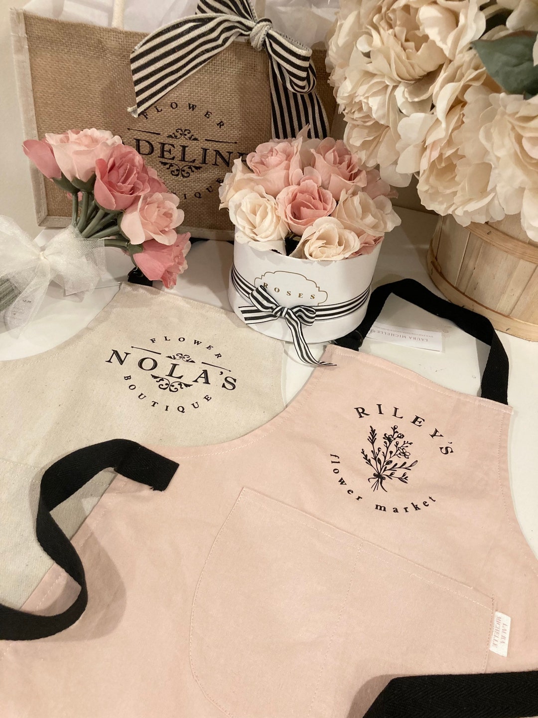 Personalized Flower Shop Apron, Simple, Floral, Pink, Black, Modern ...