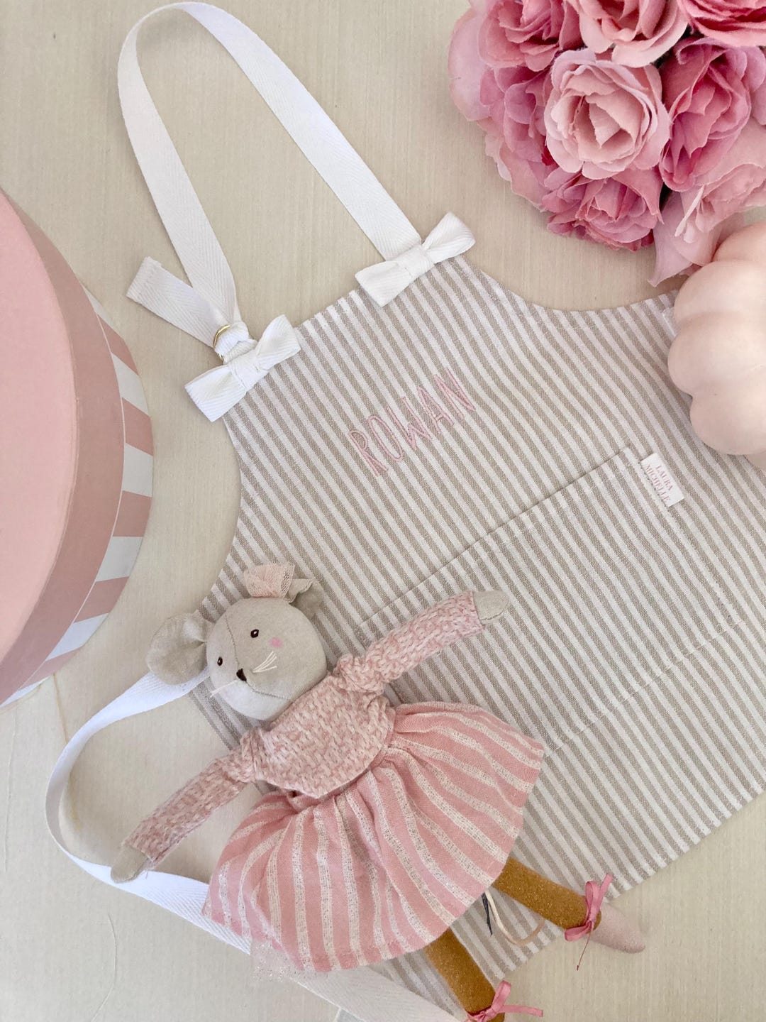 Kids Linen Stripe Apron W Bows |girls, Kitchen Accessory, Oven Mitt ...