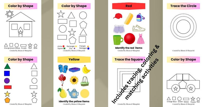Preschool Color and Shape Learning Pack | Tracing Activities (digital ...