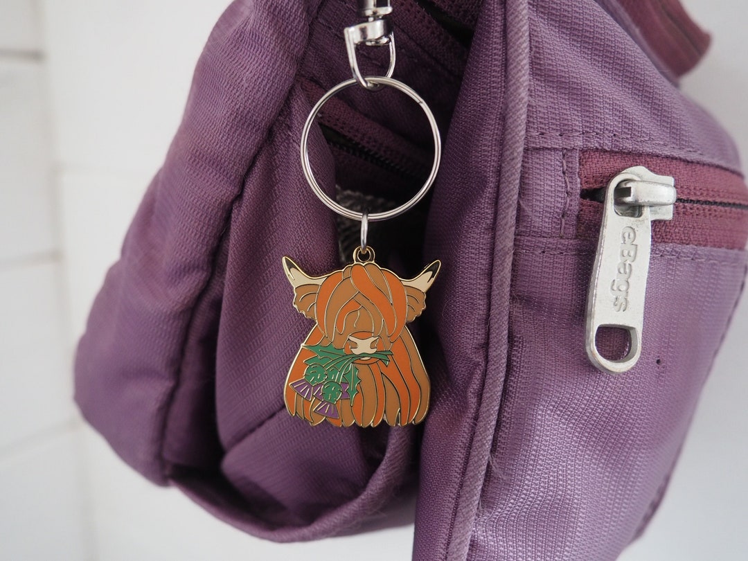 Highland Cow Thistle Enamel Keyring | Cute Hairy Coo Key Chain From ...