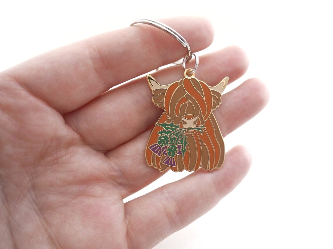 Hairy Coo With Thistles Keychain, Highland Cow Keyring From Scotland ...