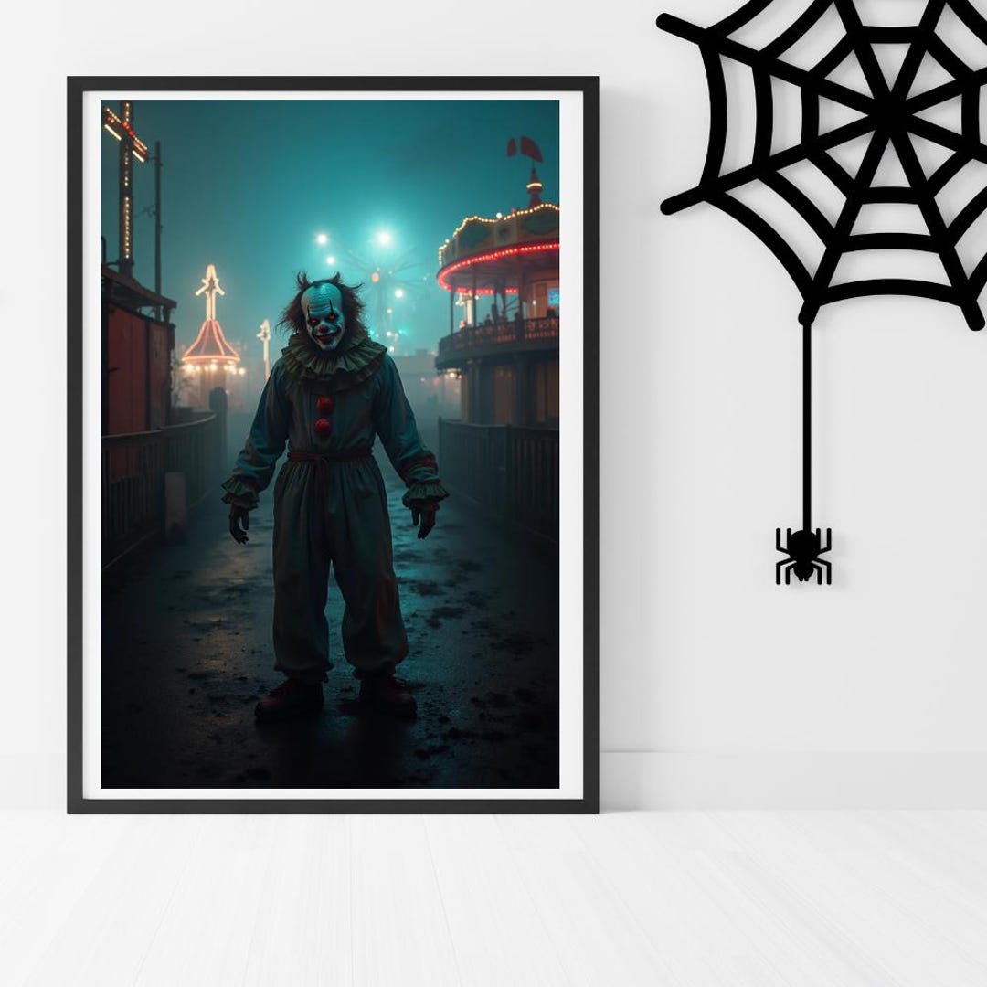 Creepy Clown Carnival Art Print, Gothic Horror Wall Decor Digital ...