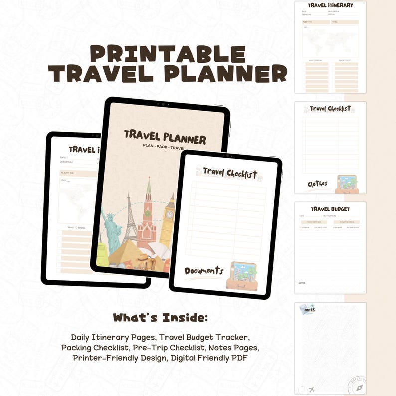 Printable Travel Planner – Itinerary, Budget, Packing Lists & Notes ...
