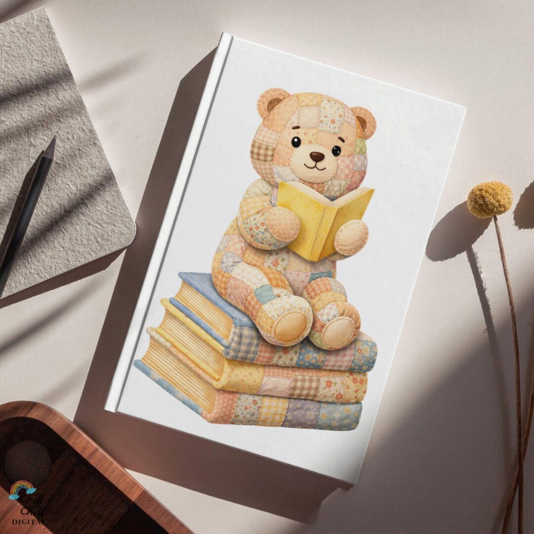Patchwork Reading Bear PNG – Teddy Bear With Book, Study Mood Textile ...