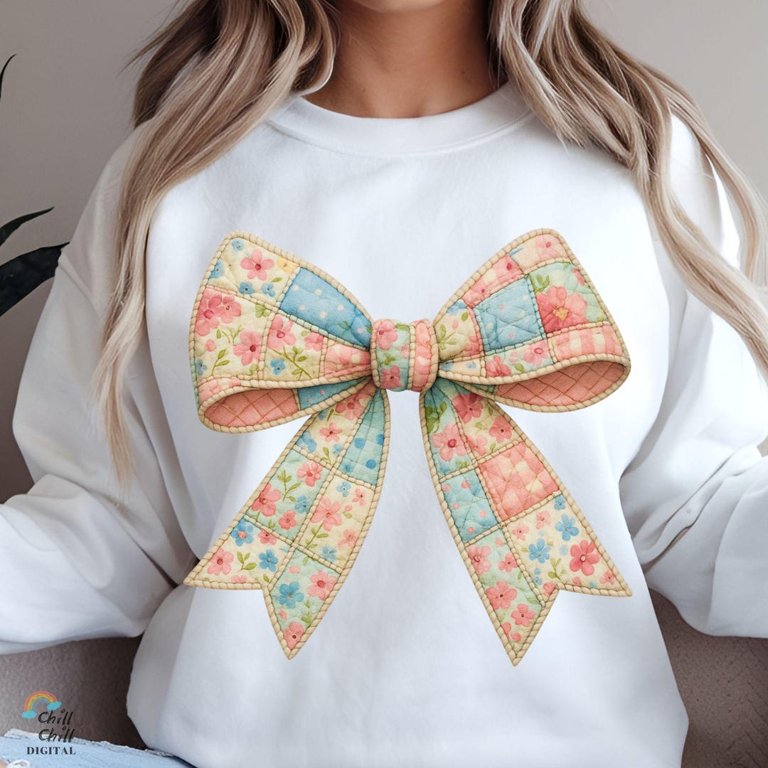 Patchwork Floral Bow PNG | Quilt Fabric Ribbon Bow Design. - Etsy