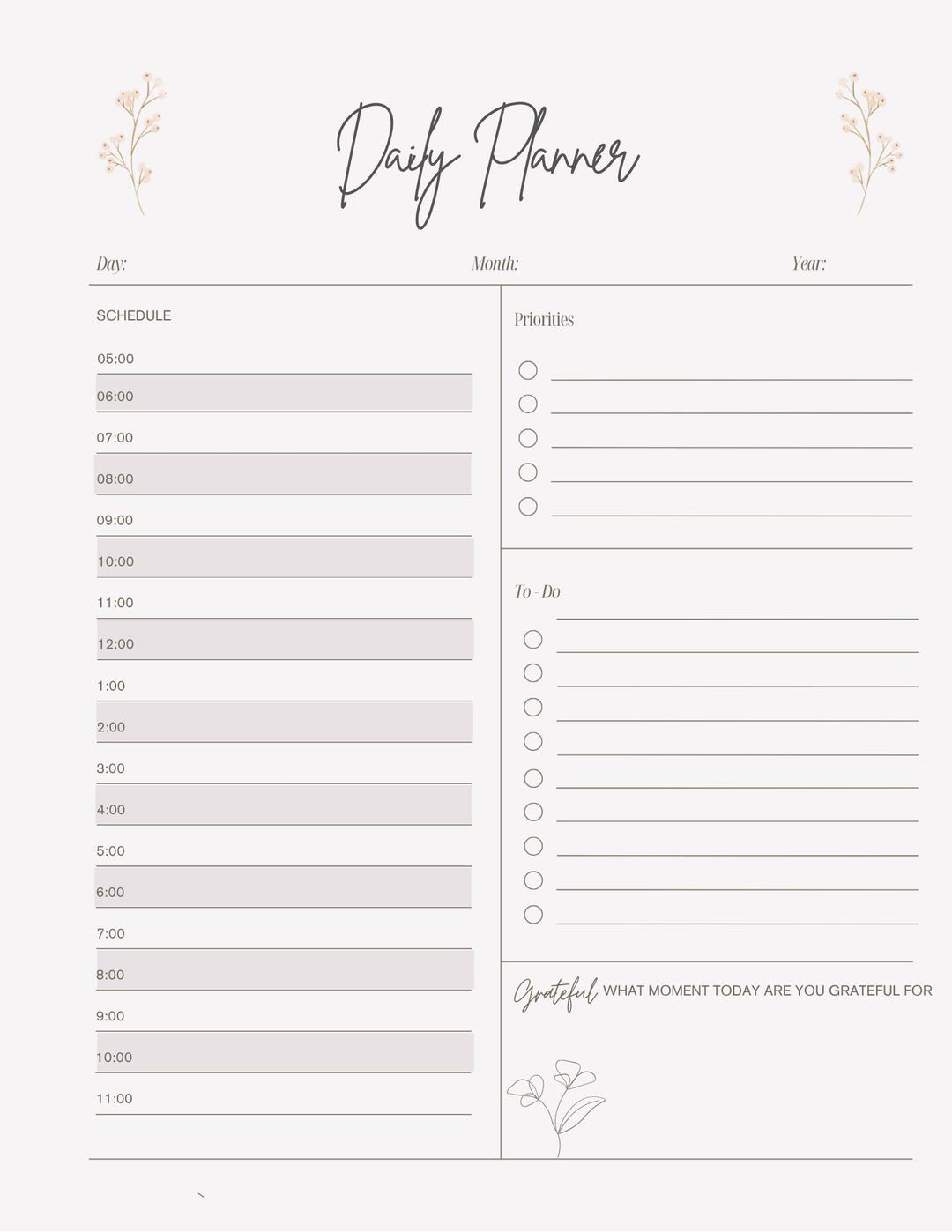 Daily Planner Printable PDF | Minimalist Layout | Schedule, Priorities ...