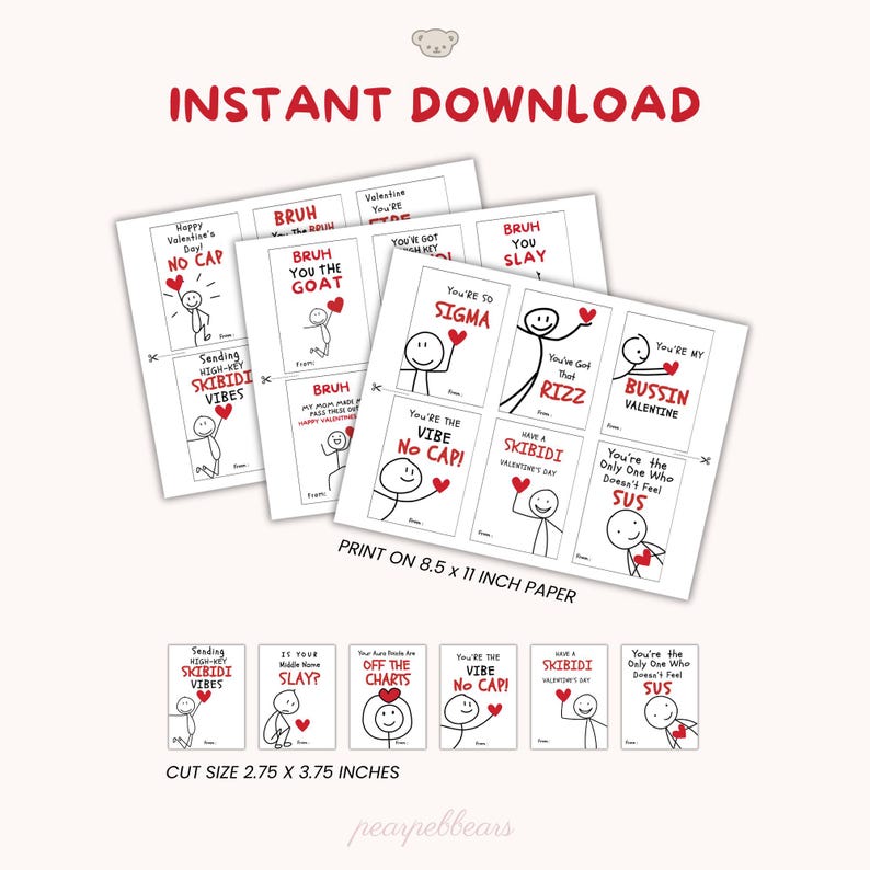 Slang Kids Valentine Cards Printable, Funny Classroom Valentines for ...
