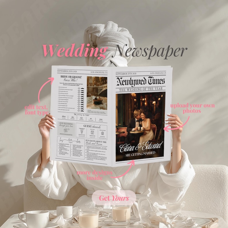 Wedding Newspaper Template | Editable Wedding Program & Itinerary ...
