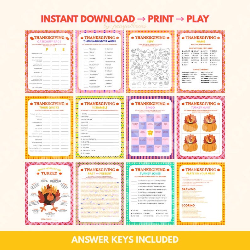 Thanksgiving Games Bundle | Printable Fun Thanksgiving Games for Kids ...