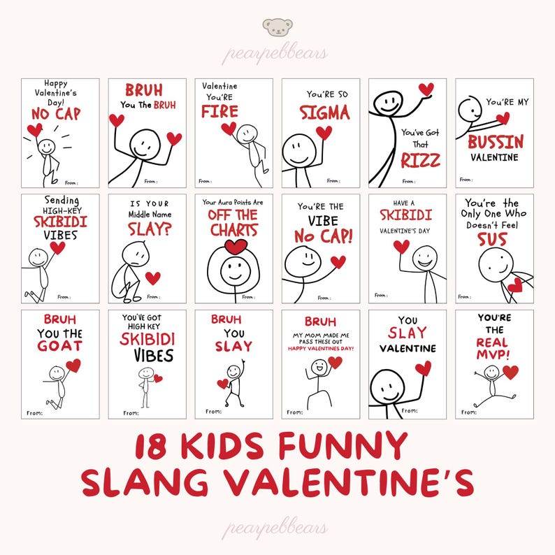Slang Kids Valentine Cards Printable, Funny Classroom Valentines for ...