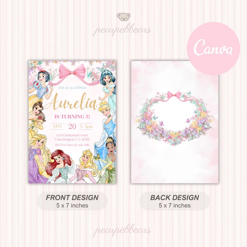 Princess Birthday Invitation Card | Editable Canva Template | Royal ...