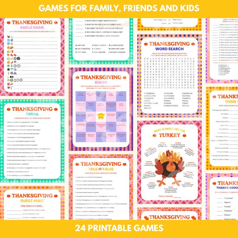 Thanksgiving Games Bundle | Printable Fun Thanksgiving Games for Kids ...