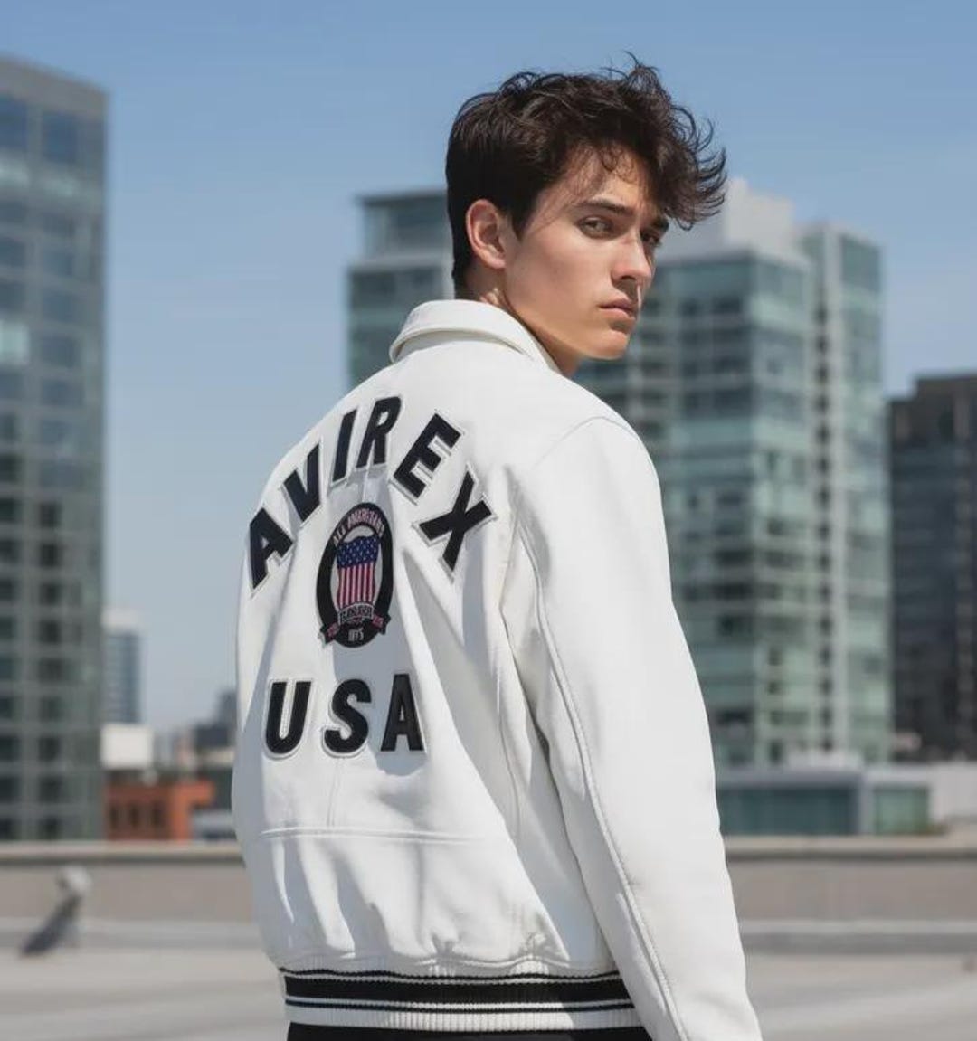 Avirex White American Flight Leather Jacket Original Cowhide Leather ...
