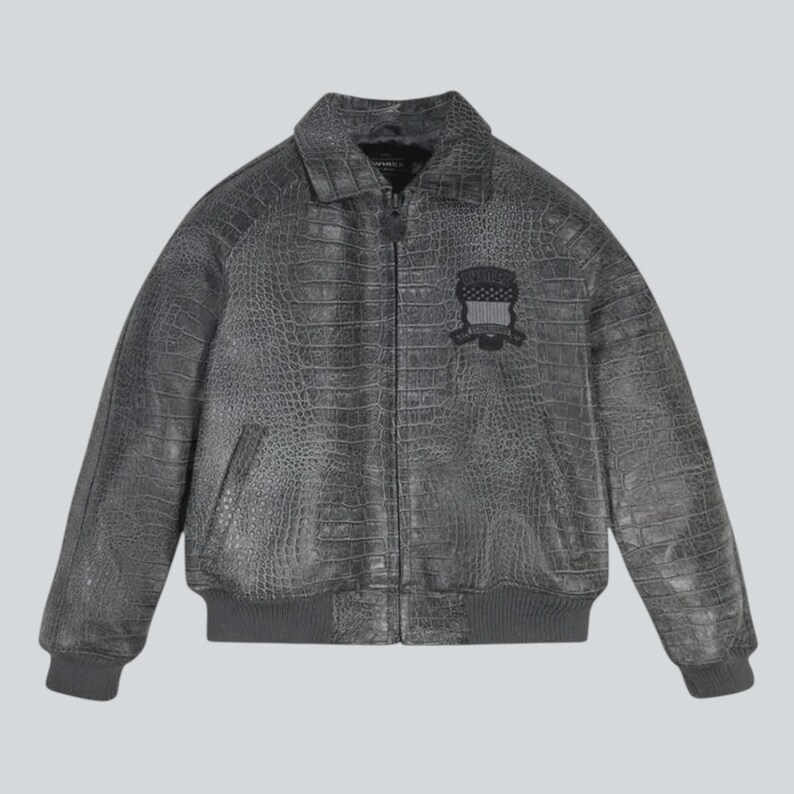 Avirex USA Crocodile Leather Bomber Jacket Gray Vintage Style All ...