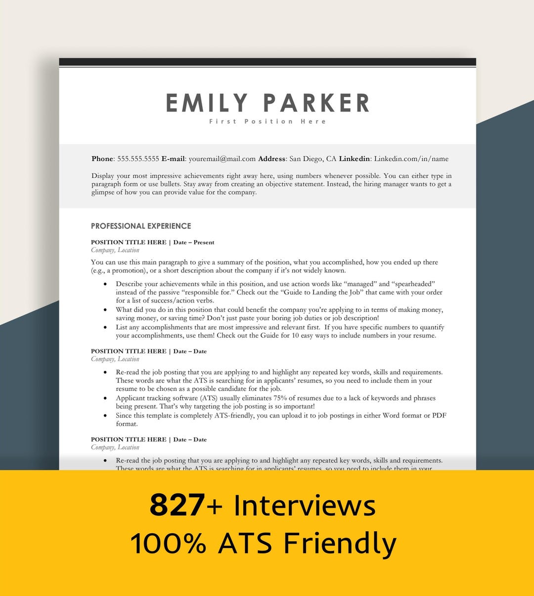 Top ATS Resume Template: Black & Gray Professional Design | Word PDF ...