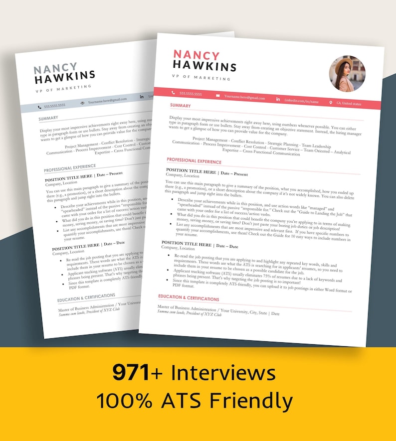 Two in One ATS Resume Template | Red & Gray Professional Design ...