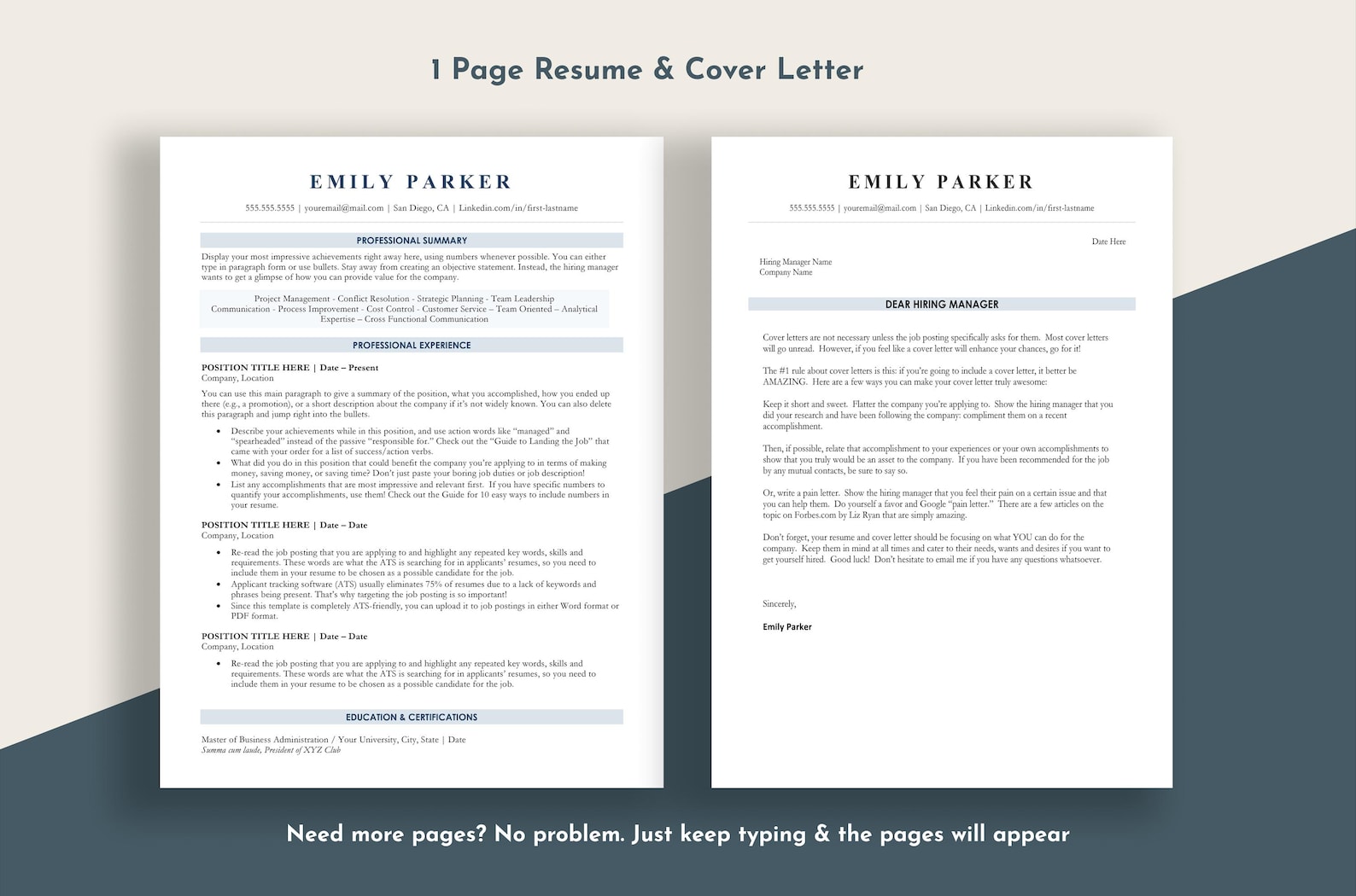 Two-in-one ATS Resume Template Bundle | Elegant Single Column & Modern ...