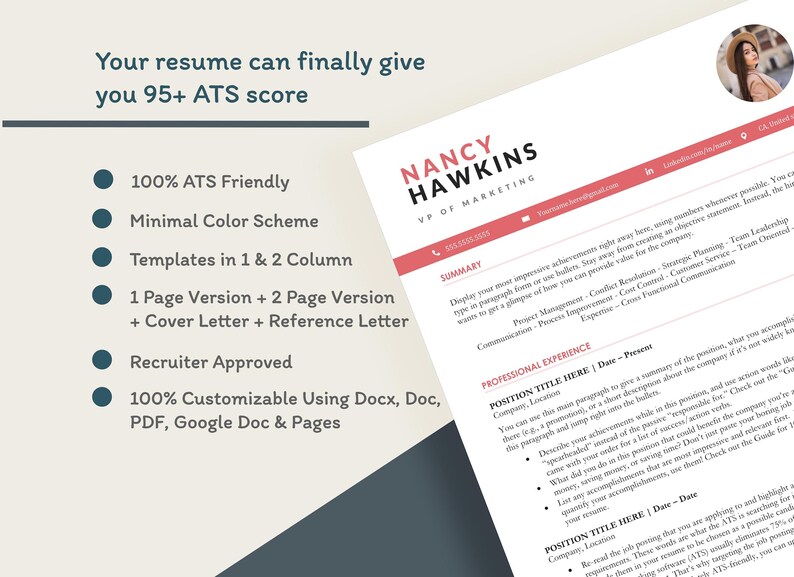 Two in One ATS Resume Template | Red & Gray Professional Design ...