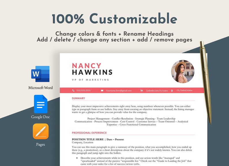 Two in One ATS Resume Template | Red & Gray Professional Design ...