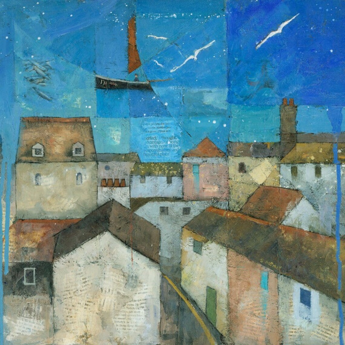 Falmouth, Abstract Cornish Fishing Harbour Painting, Signed Art Print ...