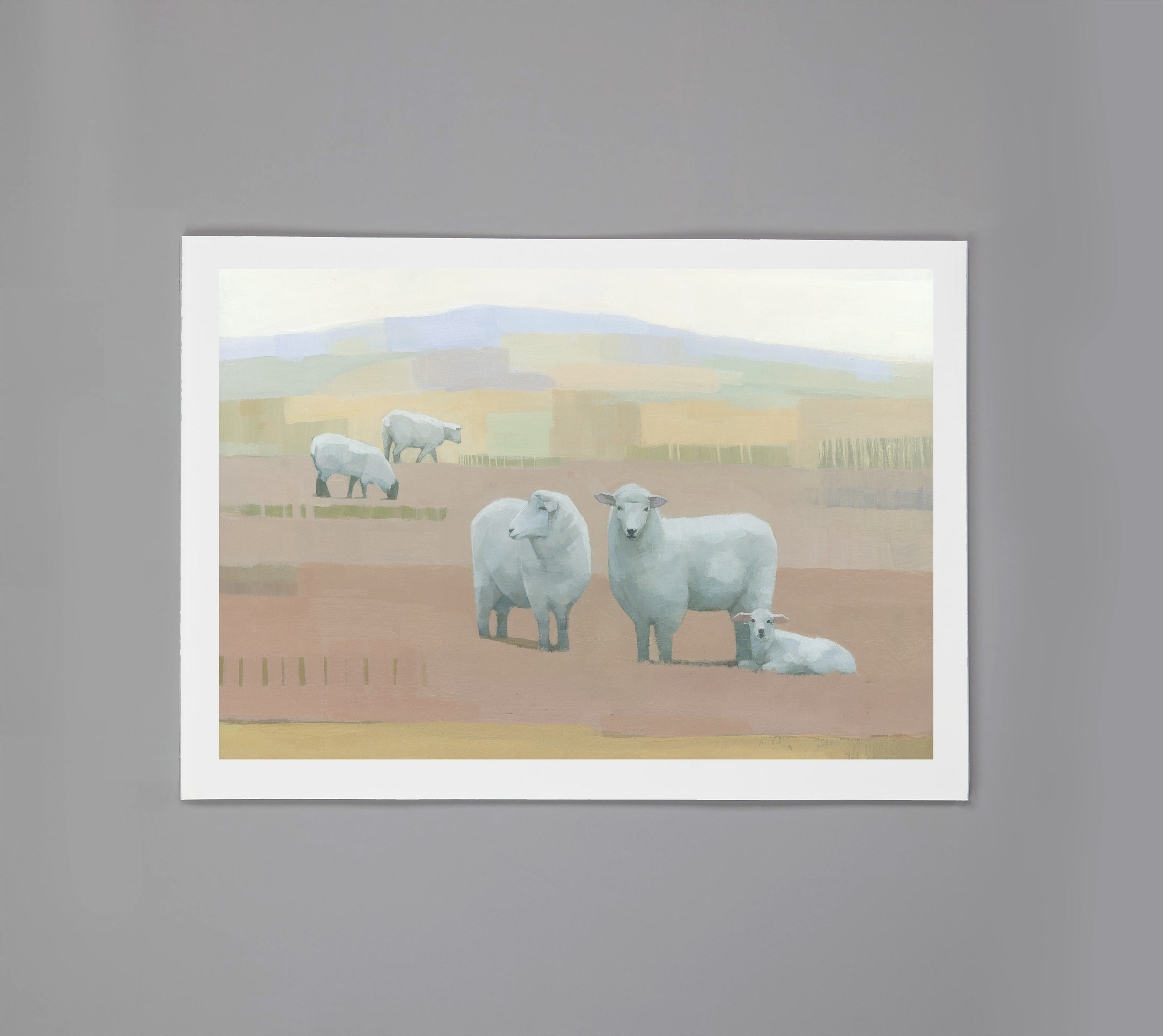 Sheep Lamb Abstract Pastel Colored Painting, Signed Giclee Wall Art ...