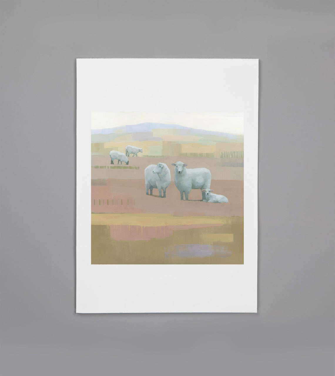 Sheep Lamb Abstract Pastel Colored Painting, Signed Giclee Wall Art ...