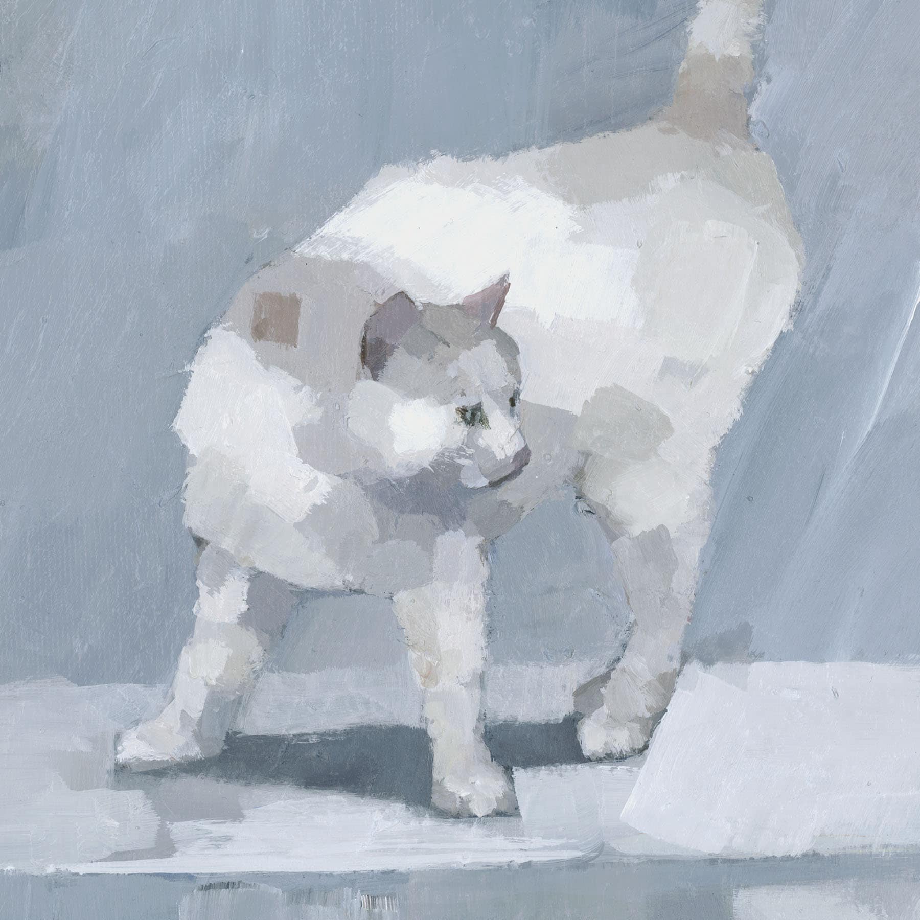 Contemporary Cat Painting, Signed Art Print, Modern Neutral Grey ...