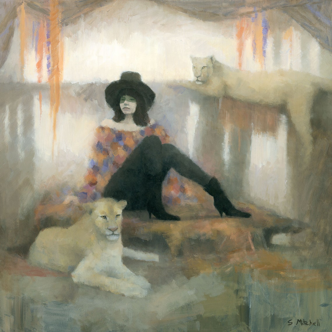 Female Lion Tamer Painting Signed Print Circus Carnival Fine - Etsy