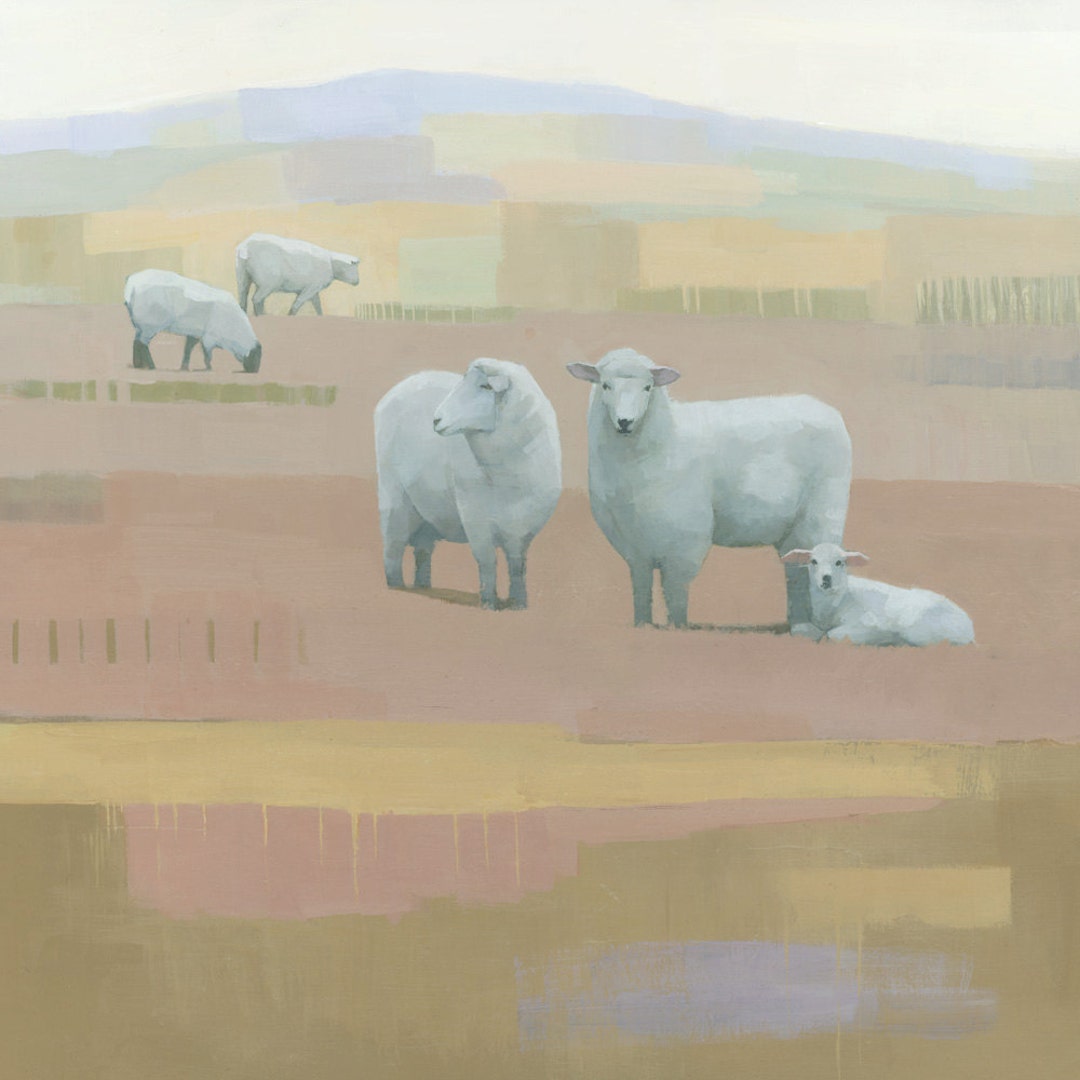 Sheep Lamb Abstract Pastel Colored Painting, Signed Giclee Wall Art ...
