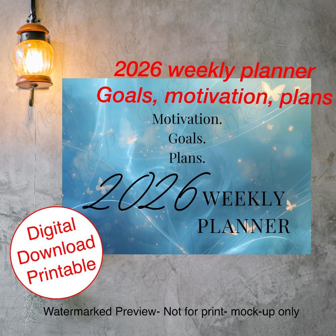 2026 Weekly Planner – Blue & Gold Butterfly Design | Motivational ...