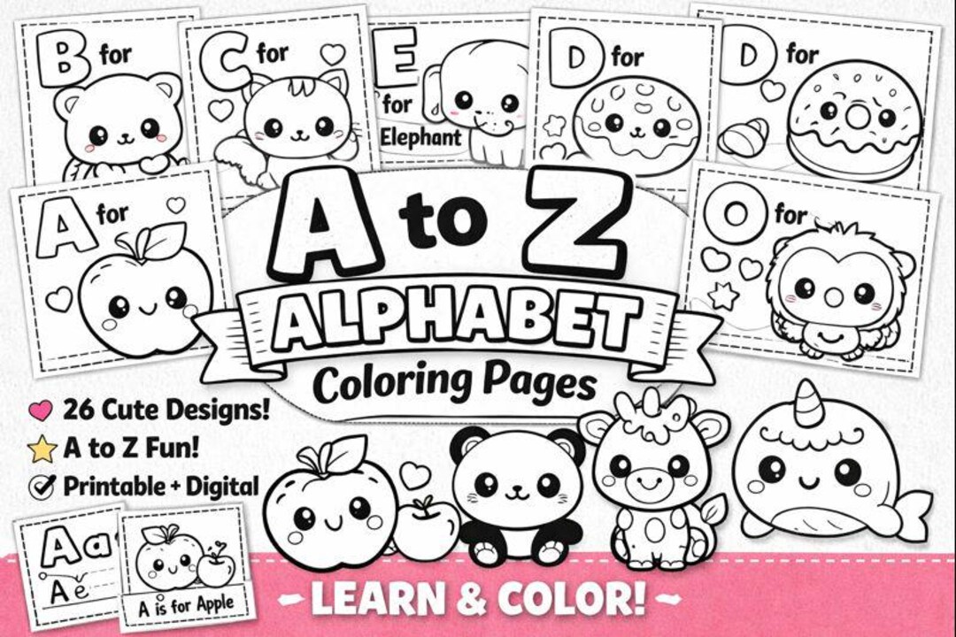 A to Z Alphabet Coloring Pages | Preschool Learning (PDF Pattern - Etsy ...