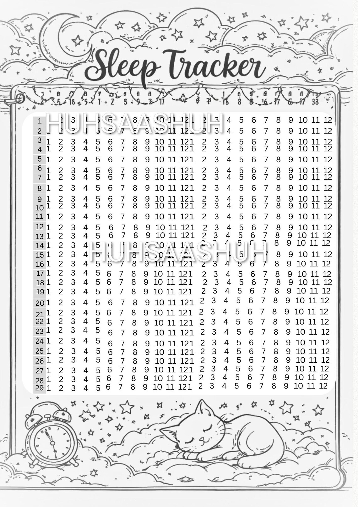 Sleep Tracker Printable | Cute Night Theme | Black & White Planner Page ...