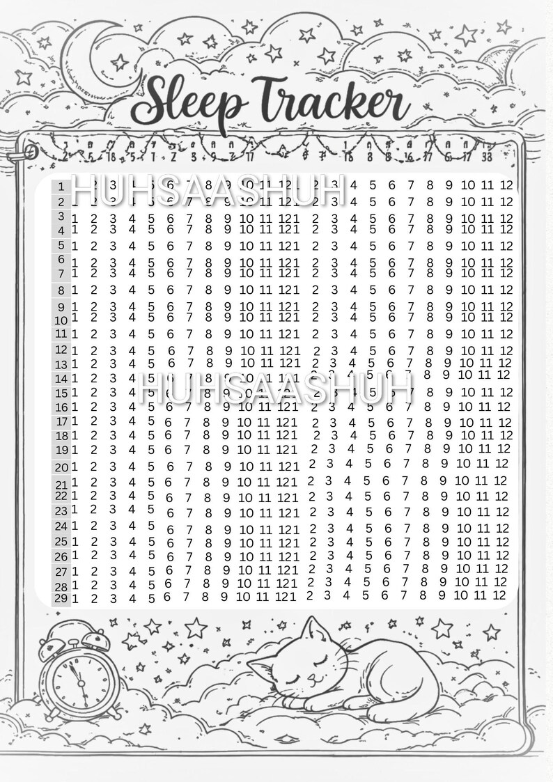 Sleep Tracker Printable | Cute Night Theme | Black & White Planner Page ...
