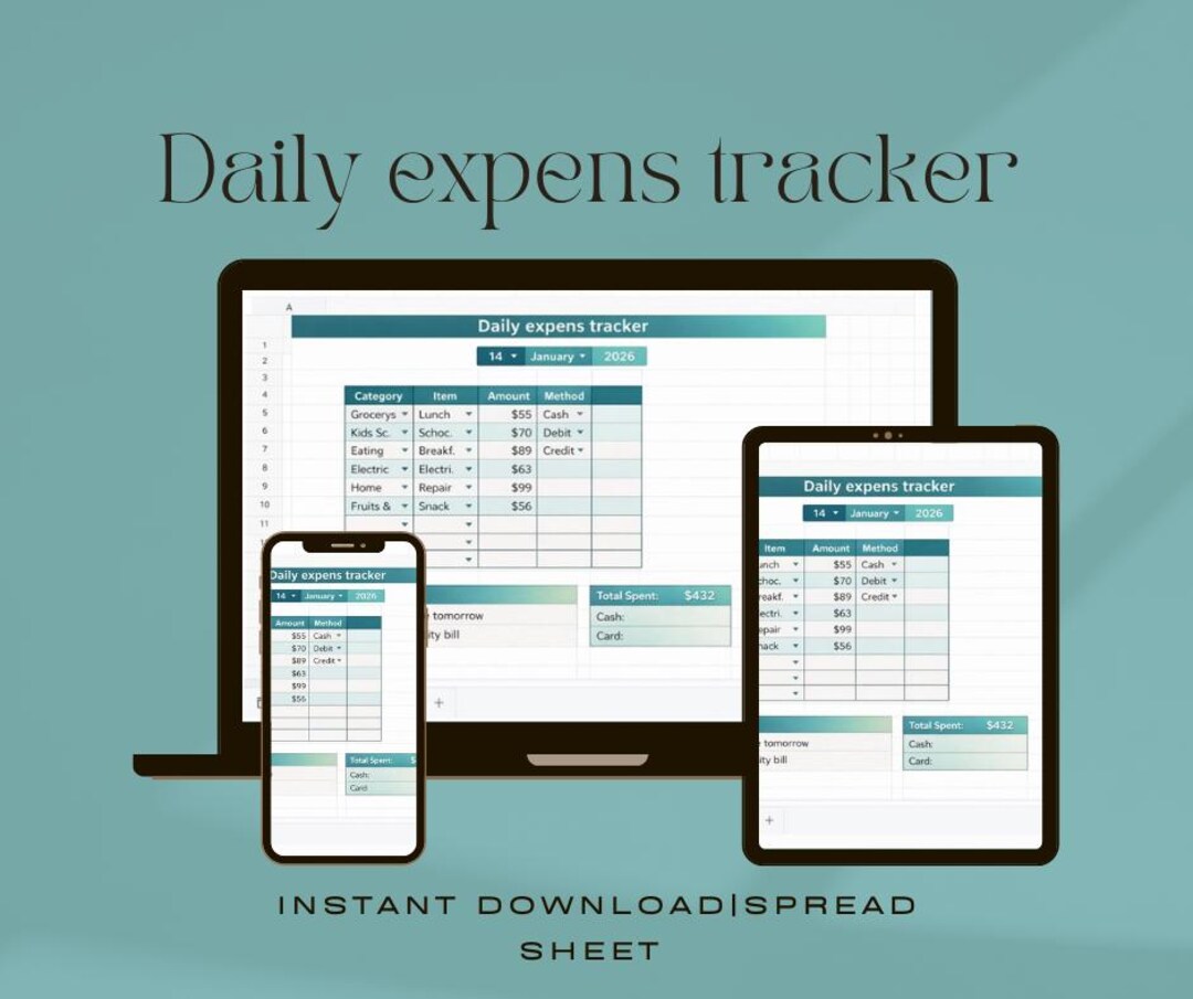 Daily Expense Tracker Spreadsheet | Budget Planner | Monthly Spending ...