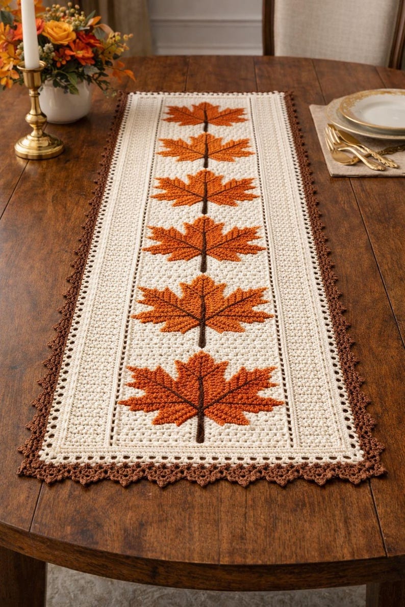 Maple Leaf Crochet Table Runner Pattern, Fall Thanksgiving Decor (PDF ...
