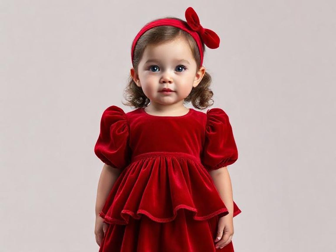 Red Velvet Baby Girl Dress – Holiday Party Birthday – Christmas Outfit ...