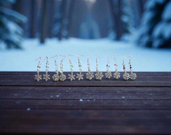 Snowflake Earrings, Snowflake Red Earrings, Snow Earrings, Winter ...