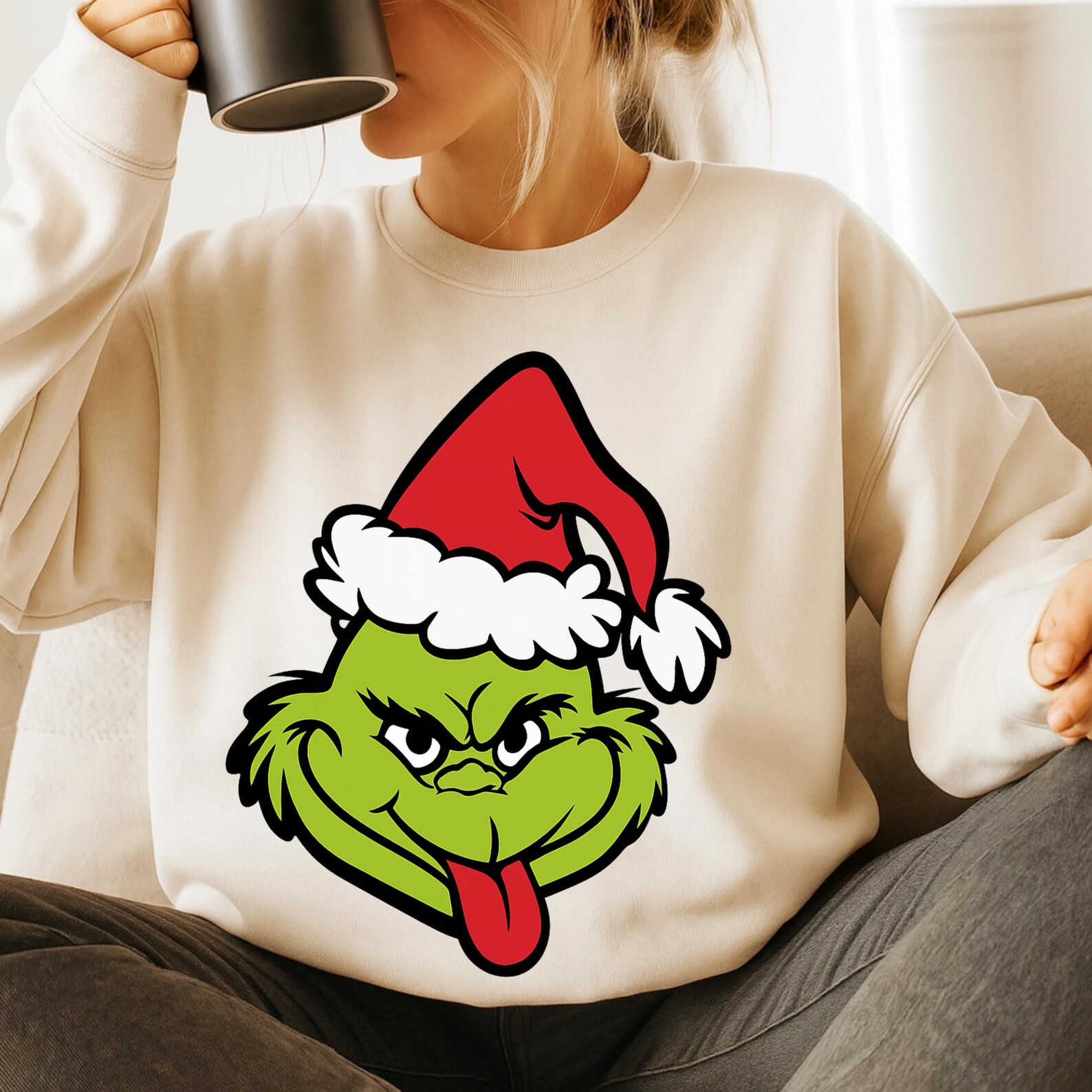 Grinch Face PNG | Funny Grinch Tongue Christmas Clipart | Green Monster ...