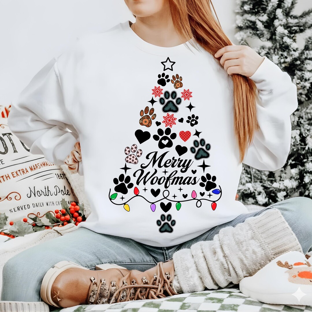 Merry Woofmas Png, Paw Christmas Tree, Dog Mom Shirt Design - Etsy