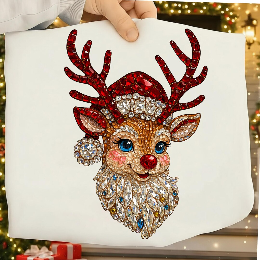 Rhinestone Christmas Reindeer PNG – Festive Santa Deer Design (digital ...