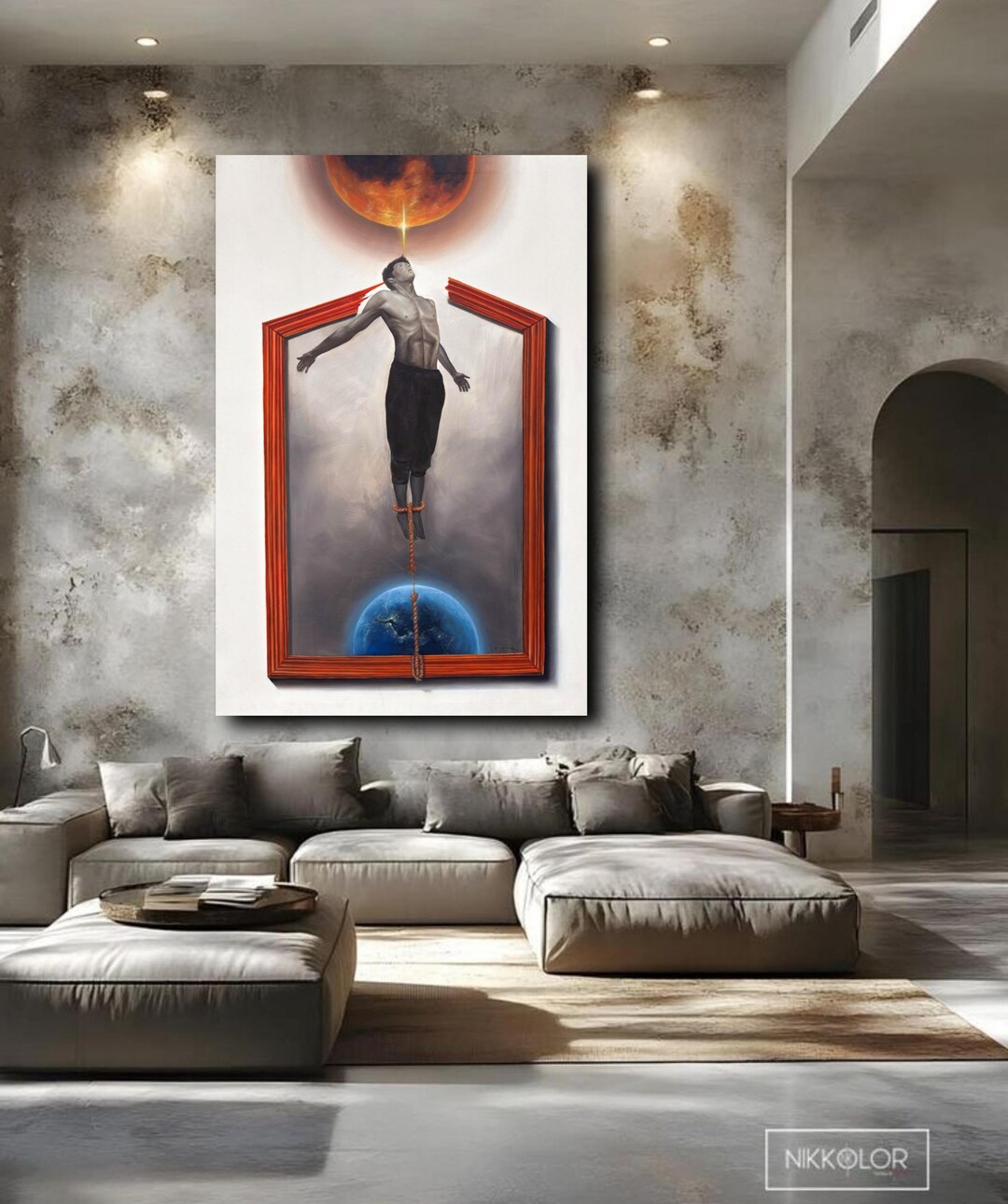 Surreal Conceptual Painting | Floating Man Artwork | Philosophical Wall ...