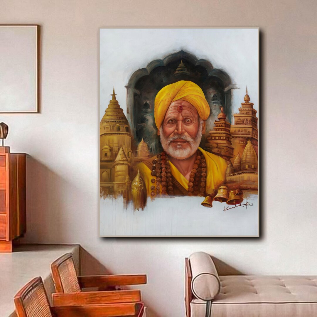 Abstract Indian Spiritual Saint Painting | Temple Wall Art | Realistic ...