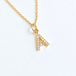 CZ Initial Necklace, Pavé Initial Necklace, Dainty Necklace, Tiny ...