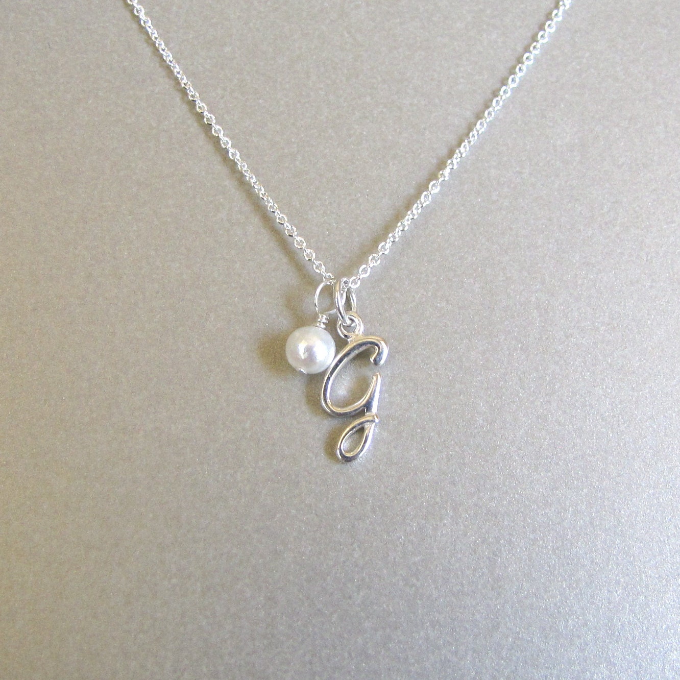 Silver Script Initial & Pearl Necklace - Etsy