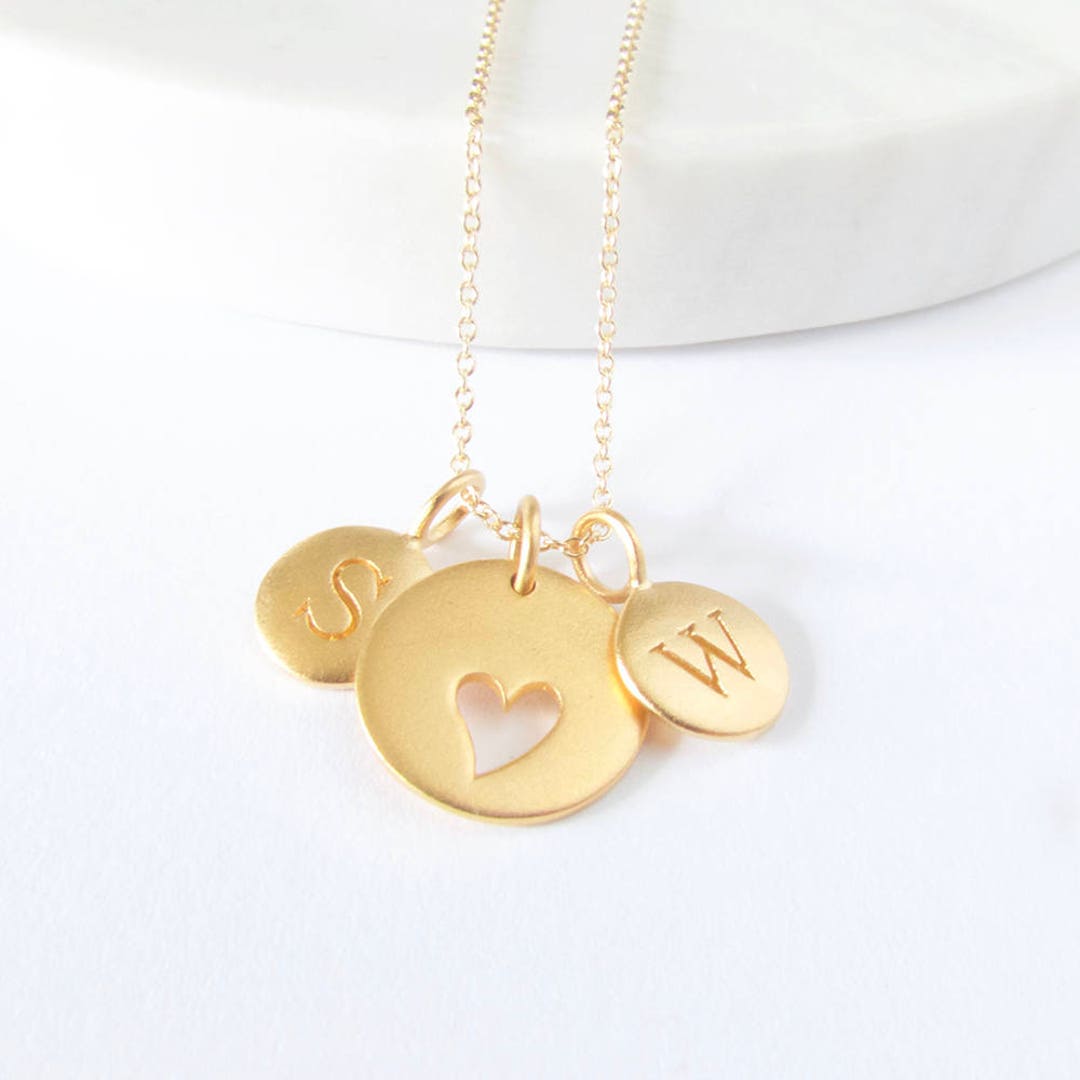 Gold Initial and Heart Necklace, Personalized Necklace, Mom Necklace ...