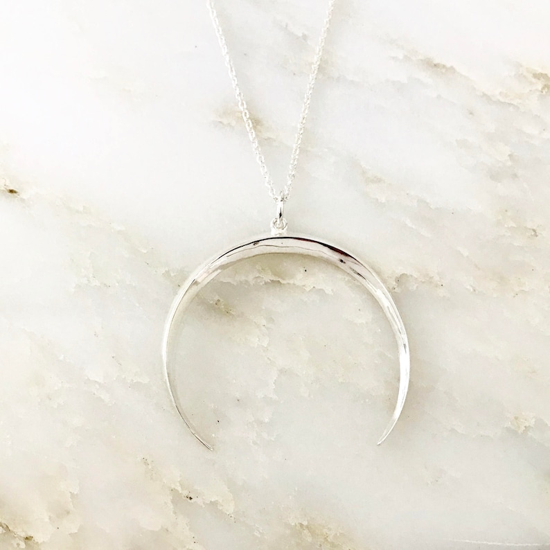Silver Crescent Moon Necklace Moon Charm Necklace Large - Etsy